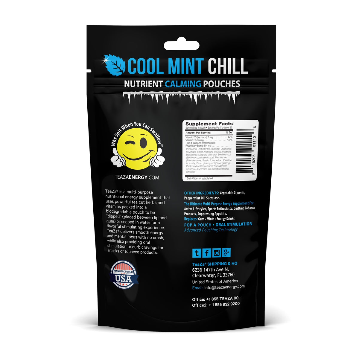 Cool Mint Chill Tobacco-Free 25 Count Pouch Bag - Teaza Energy